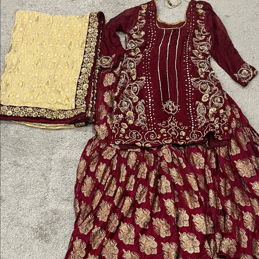 Dresses | Maroon And Gold Embroidered Traditional Dress | Poshmark